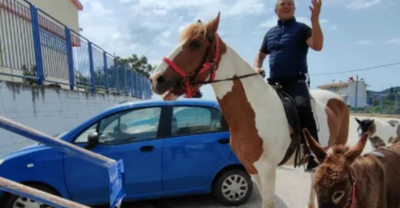 Εκλογές Ελλάδα: Αγρότης με... άλογο και γαϊδούρι σε εκλογικό κέντρο στο ...