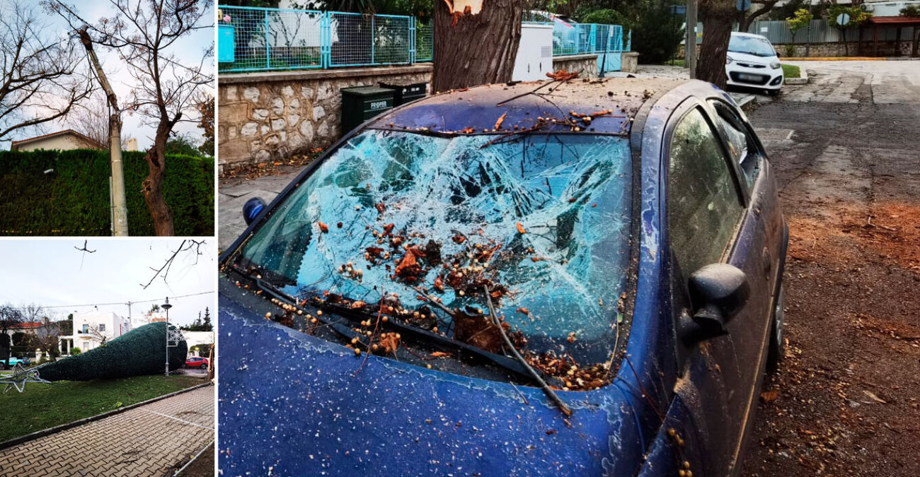 Κακοκαιρία στην Ελλάδα: Κομμένα δέντρα, σπασμένες κολώνες και ζημιές σε ...